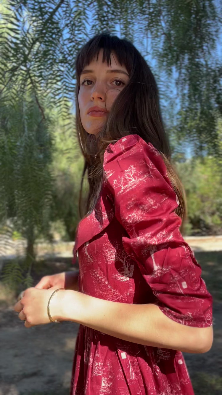 Marisol Dress / Ruby Red + Alabaster Toile Cotton - Onirik